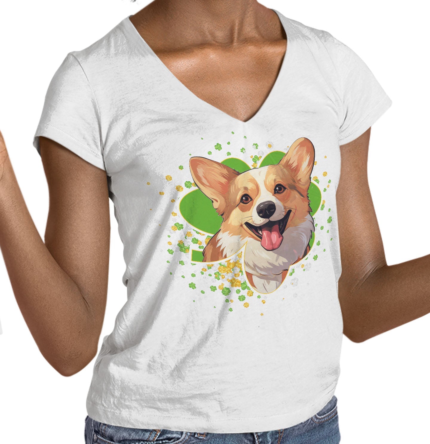 Big Clover St. Patrick's Day Pembroke Welsh Corgi - Women's V-Neck T-S ...